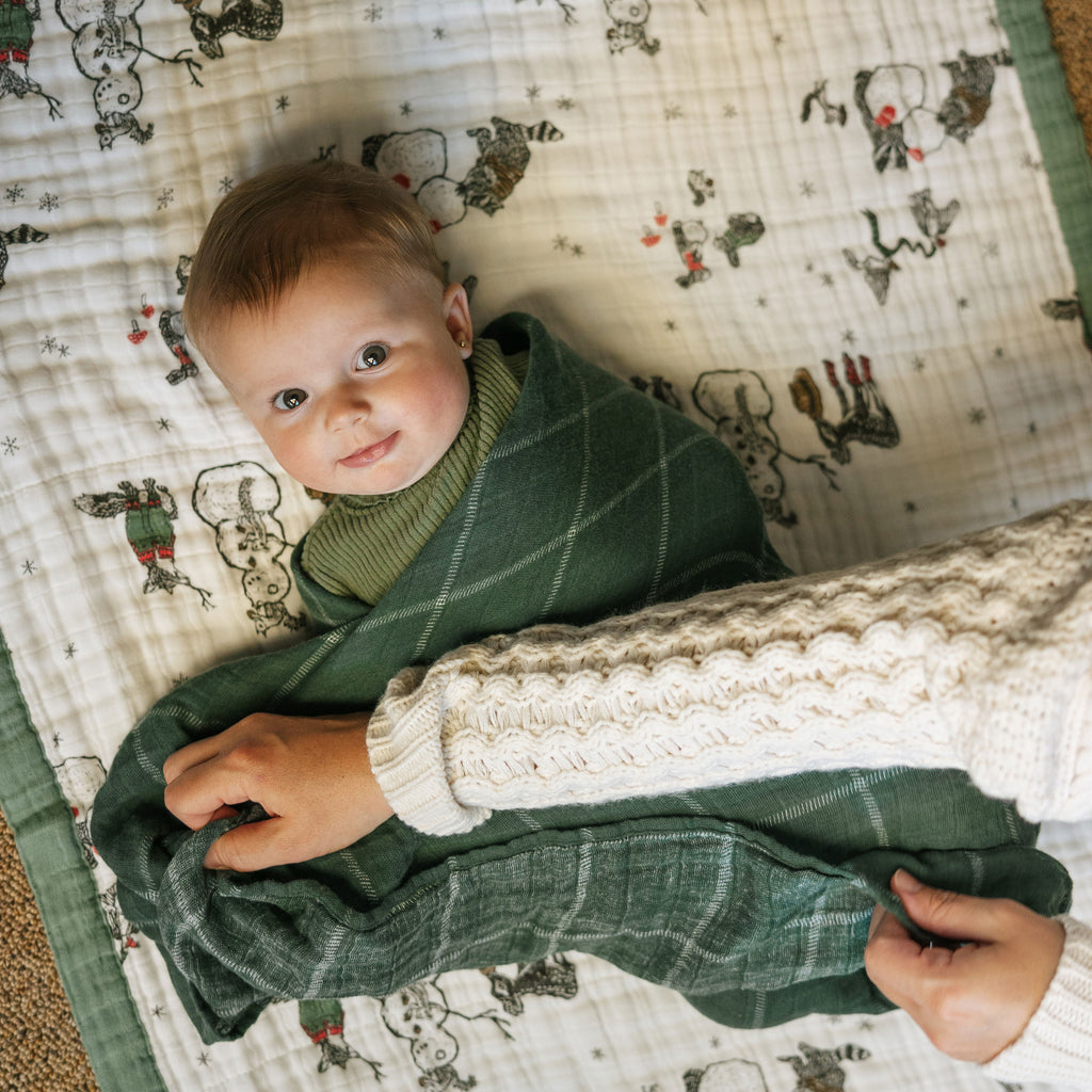 Evergreen Plaid Swaddle Blanket | Soft Cotton Muslin Wrap | Little ...