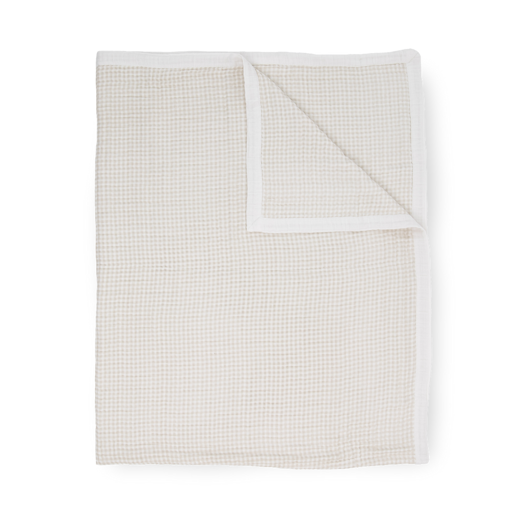 Tan Gingham Muslin Quilted Throw | Little Unicorn USA