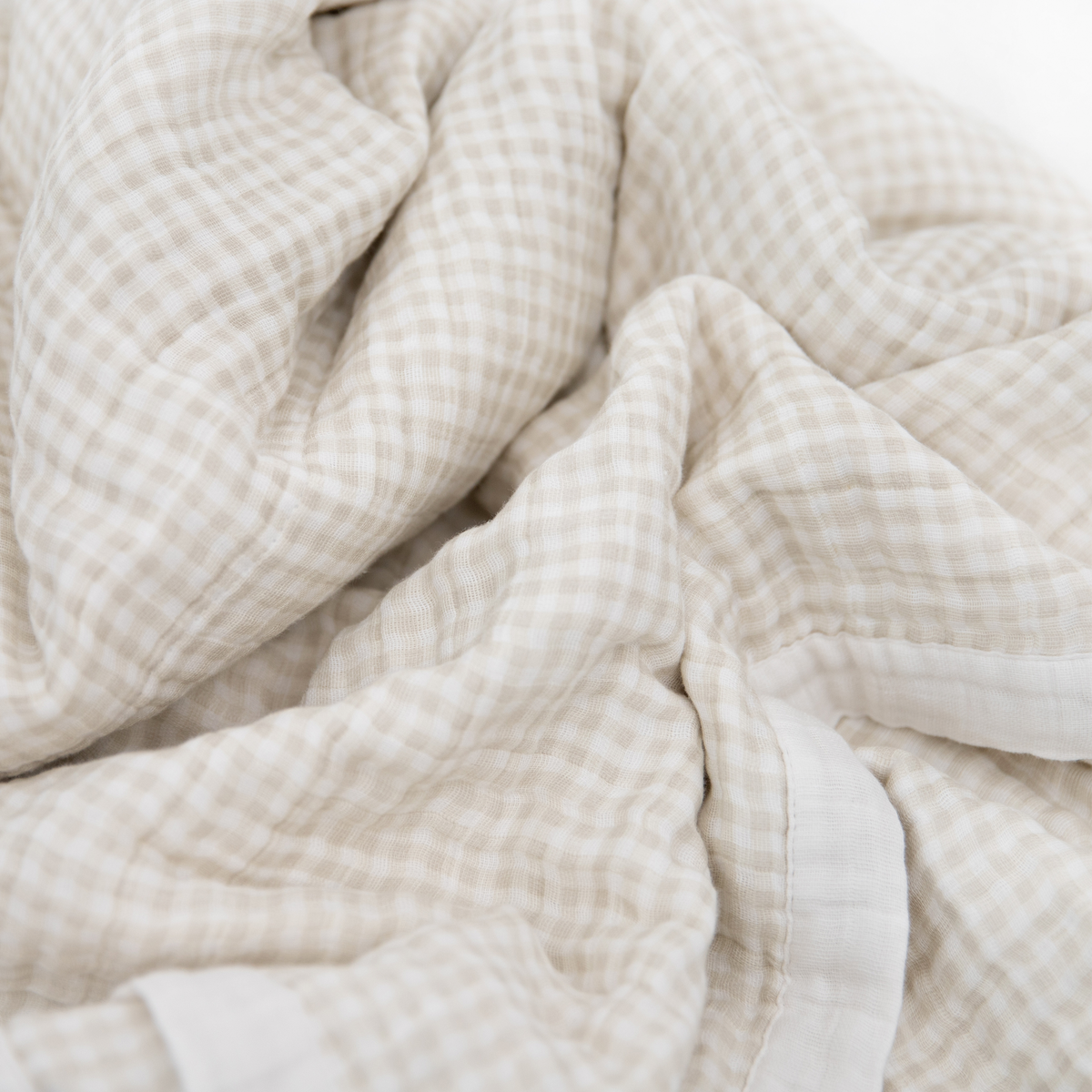 Tan Gingham Muslin Quilted Throw | Little Unicorn USA
