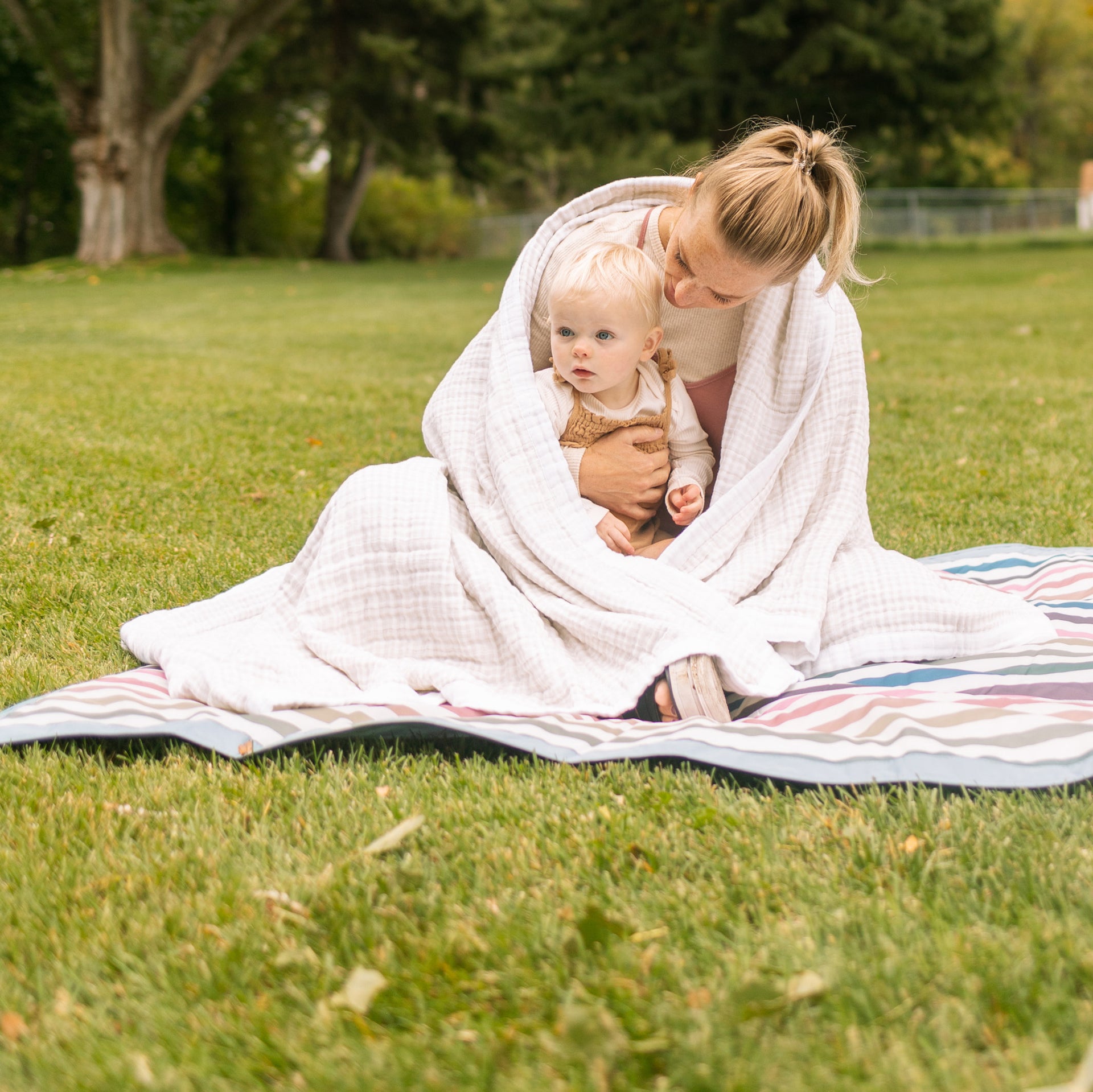 Tan Gingham Muslin Quilted Throw | Little Unicorn USA