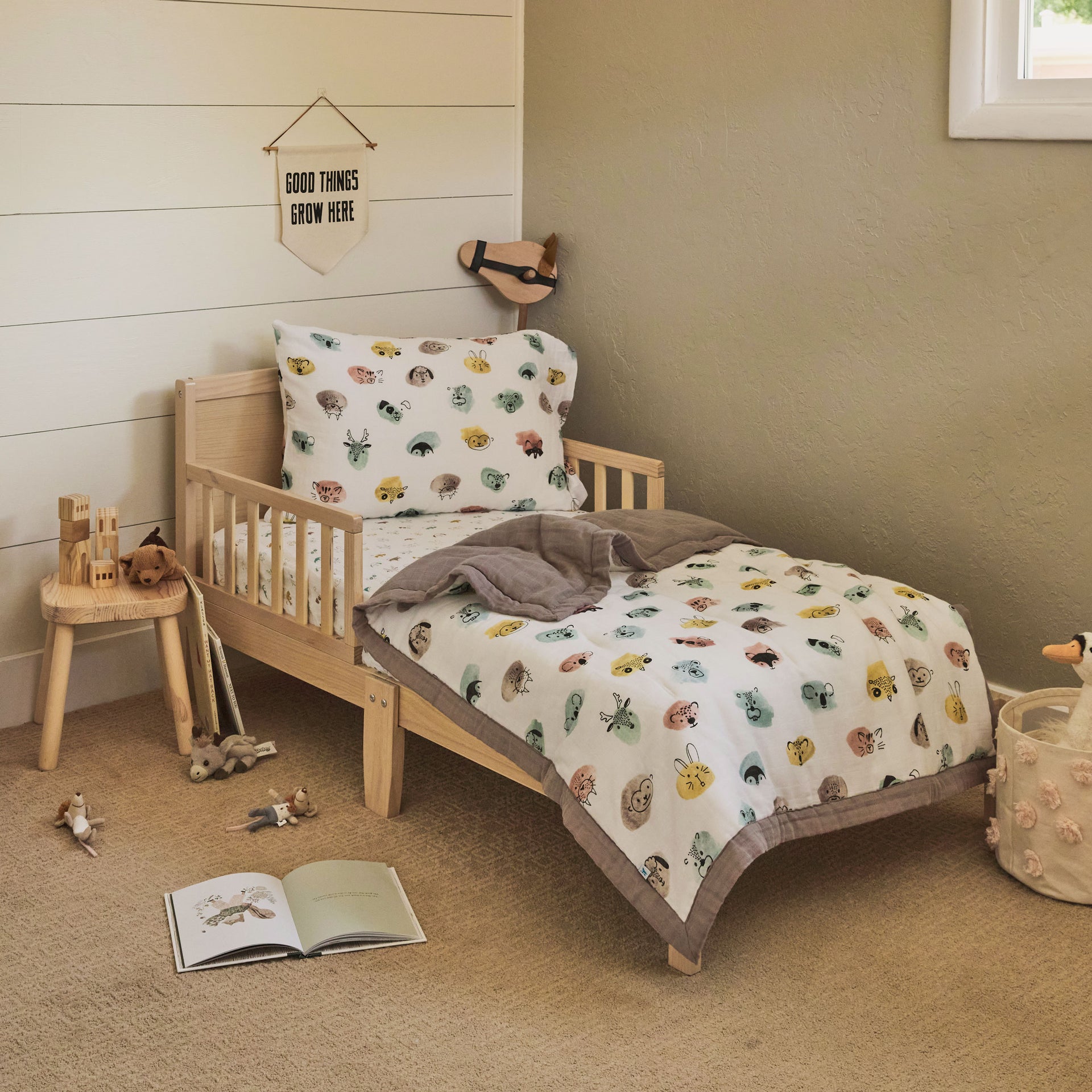 Watercolor Critters Comforter | Cotton Toddler Bedding | Little Unicorn USA