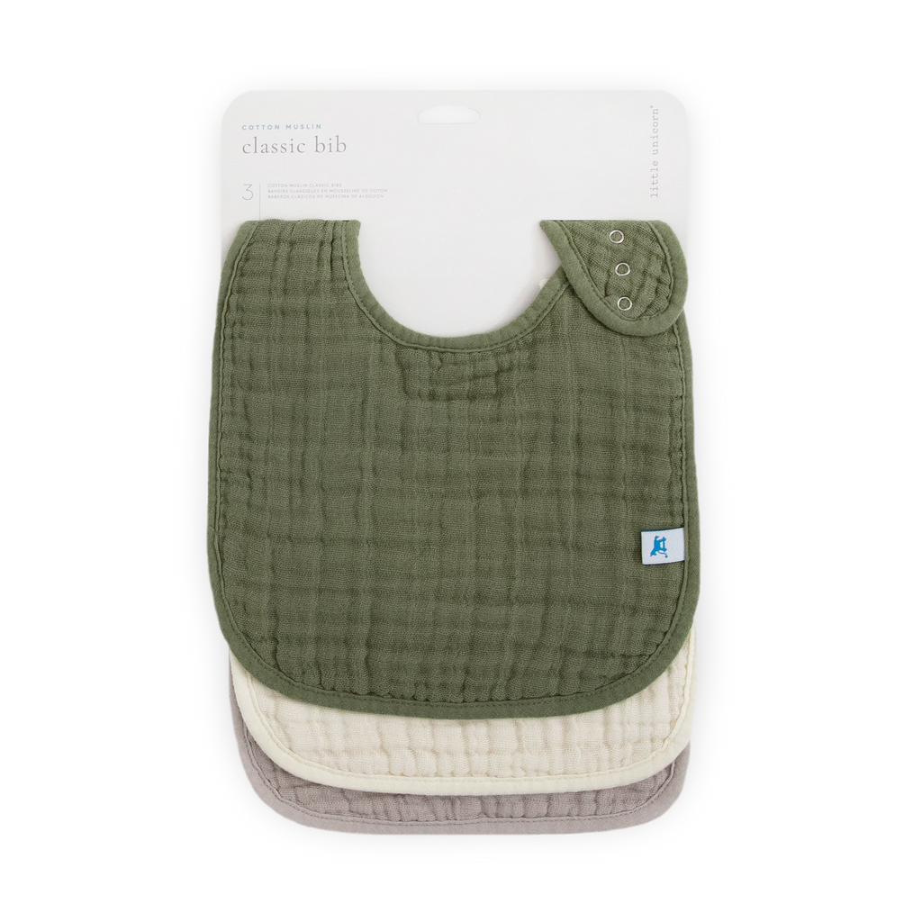 Cotton Muslin Classic Bib 3 Pack | Fern Colored Bibs | Little Unicorn USA