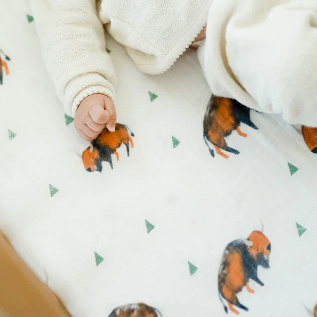 Bison Print Crib Sheet | Cotton Muslin Bedding | Little Unicorn USA