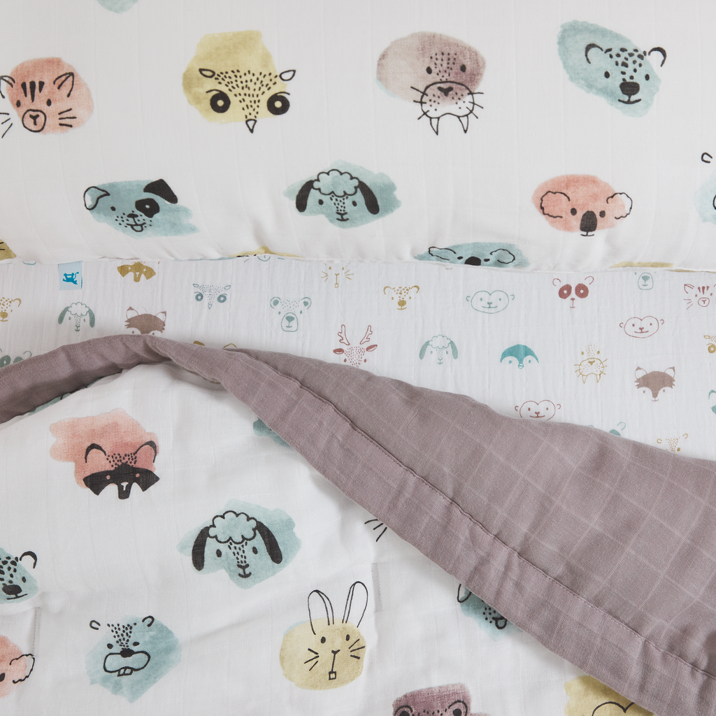 Cotton Muslin Toddler Bedding 3 Piece Set - Watercolor Critters ...