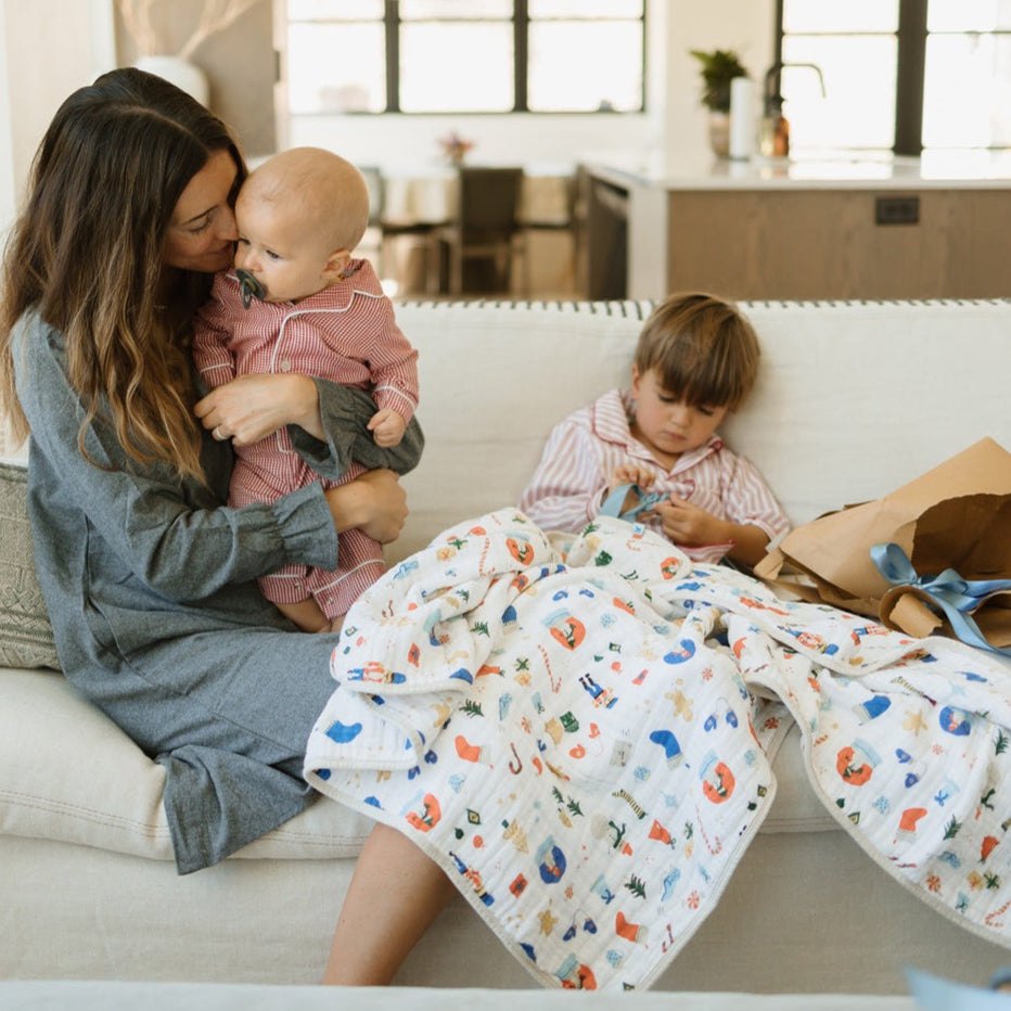Christmas Themed Quilt | Cotton Muslin Blankets | Little Unicorn USA
